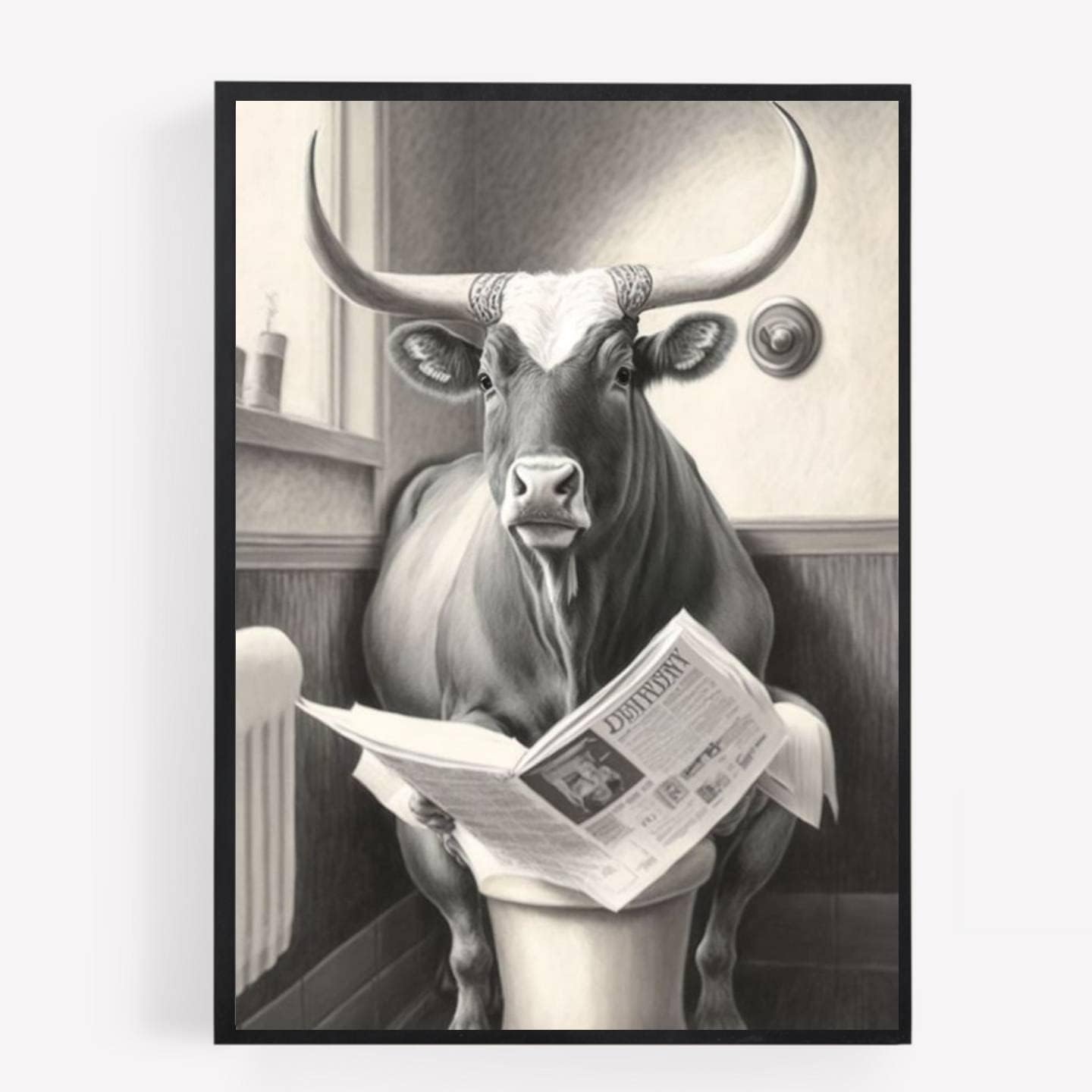 gfc Funny Bathroom Toilet animal Print Picture Poster cow bull on a ...