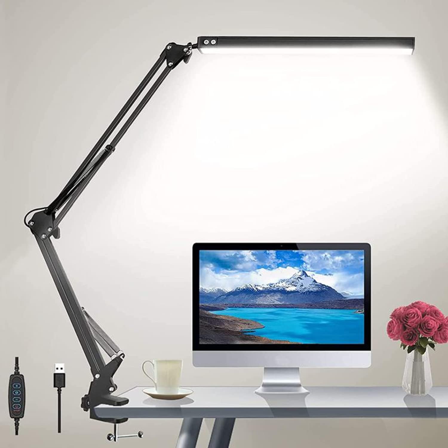 LED Desk Lamp with Clamp, Swing Arm Desk lamp, Adjustable Desk Light ...