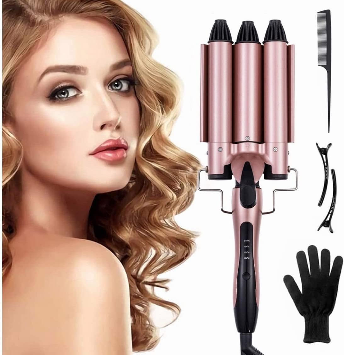 Rizador de Cabello, Rizador de Pelo Profesional con 3 Varillas ...