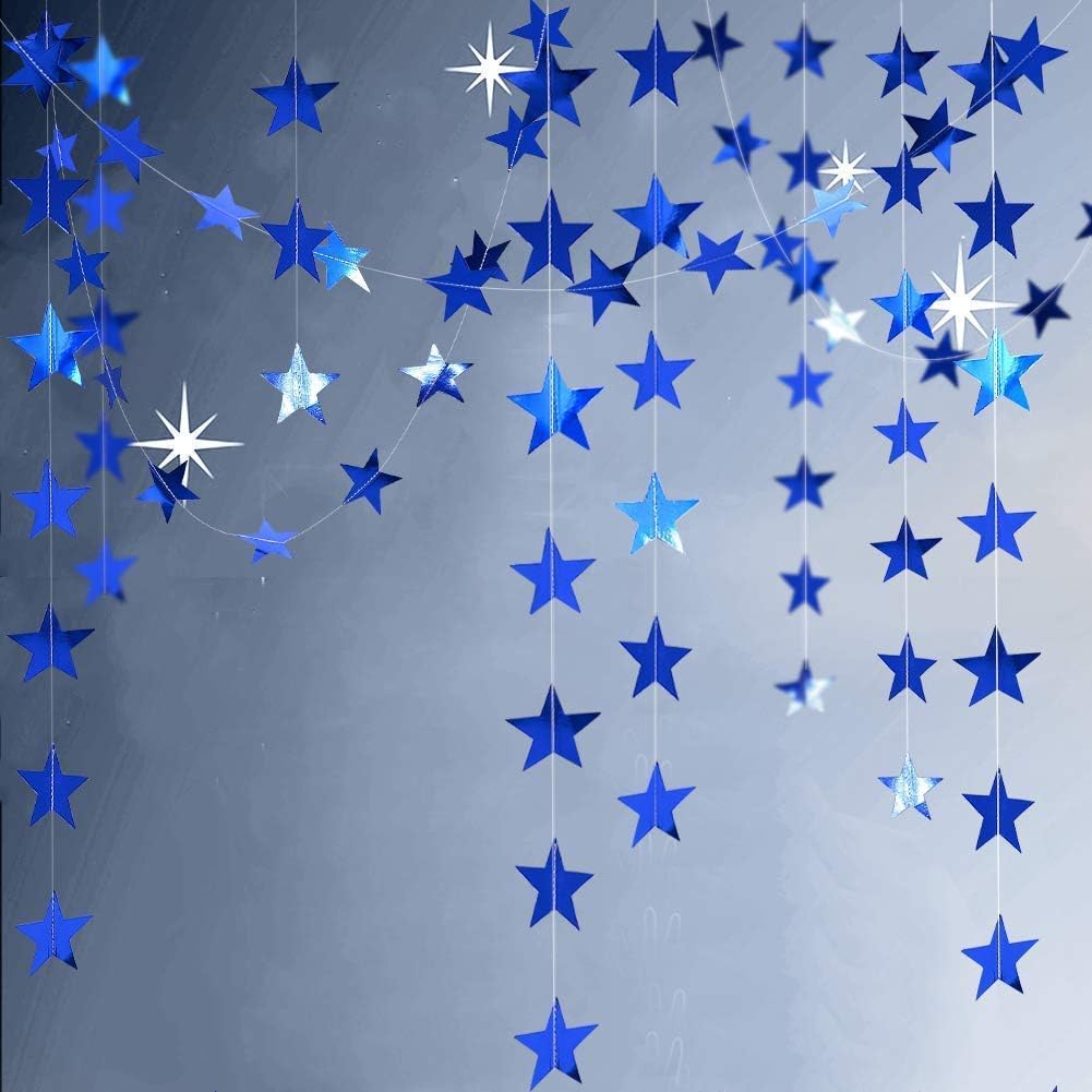 Amazon.com: Decor365 Reflective Blue Star Garlands Streamer/Bunting ...