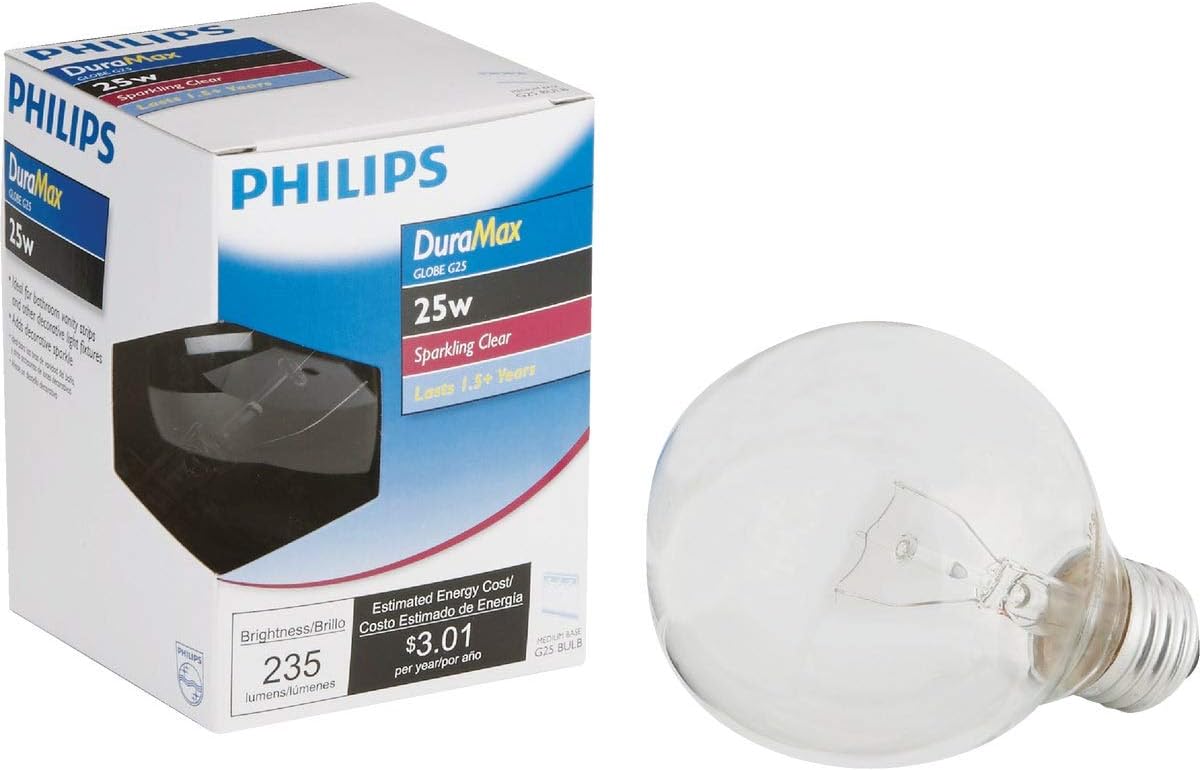 PHILIPS 25W 120V G25 Clear Globe Bulb, E26 Base - Incandescent Lamps ...