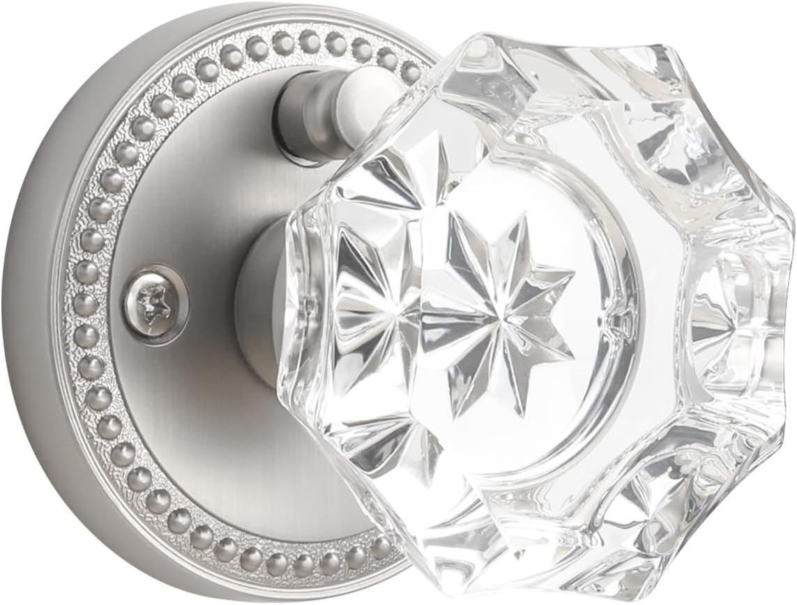 SORWDUERM Satin Nickel Knobs Crystal Door Knob Interior Brushed Nickel Privacy Door Knob for ...