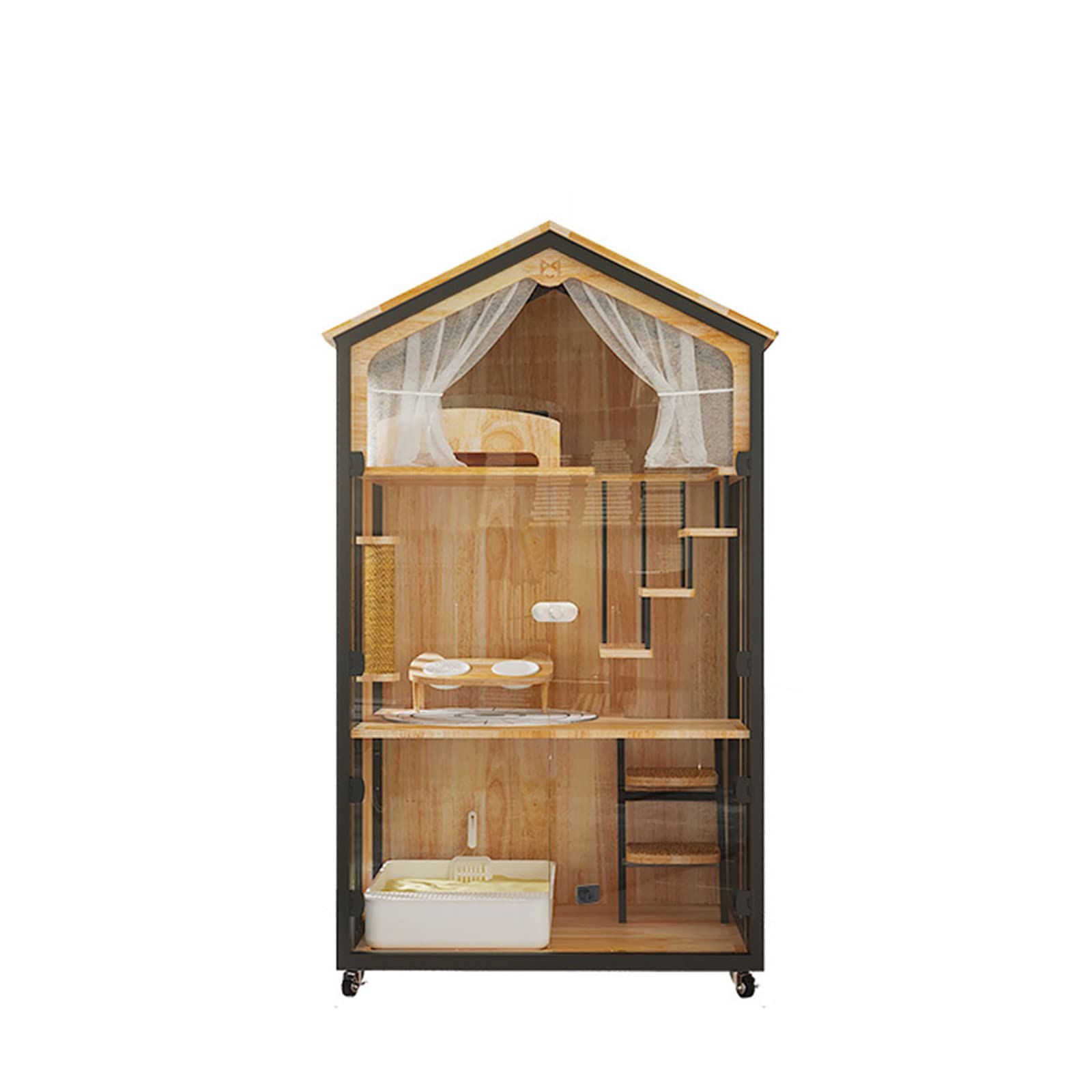 Buy HXXXIN Cat Cage Villa Solid Wood Luxury Three-Story Household ...
