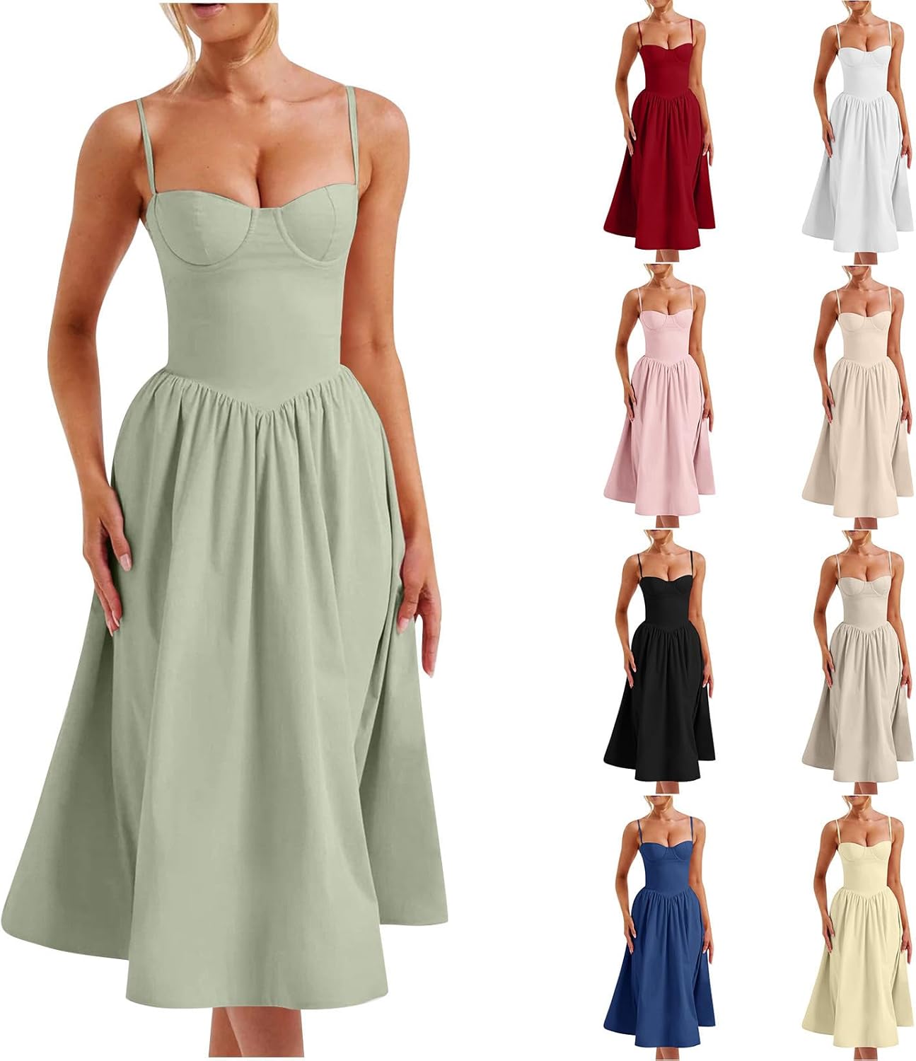 Amazon.com: Women's 2025 Basque Bustier Dress Spaghetti Strappy Solid ...