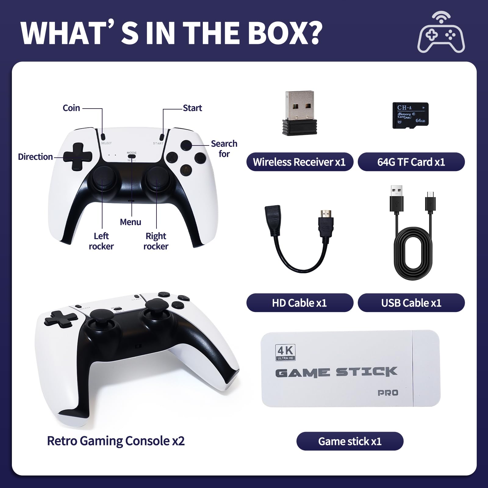 Gaming Console Wireless Retro Game Console Stick 4K?Retro Game Stick ...