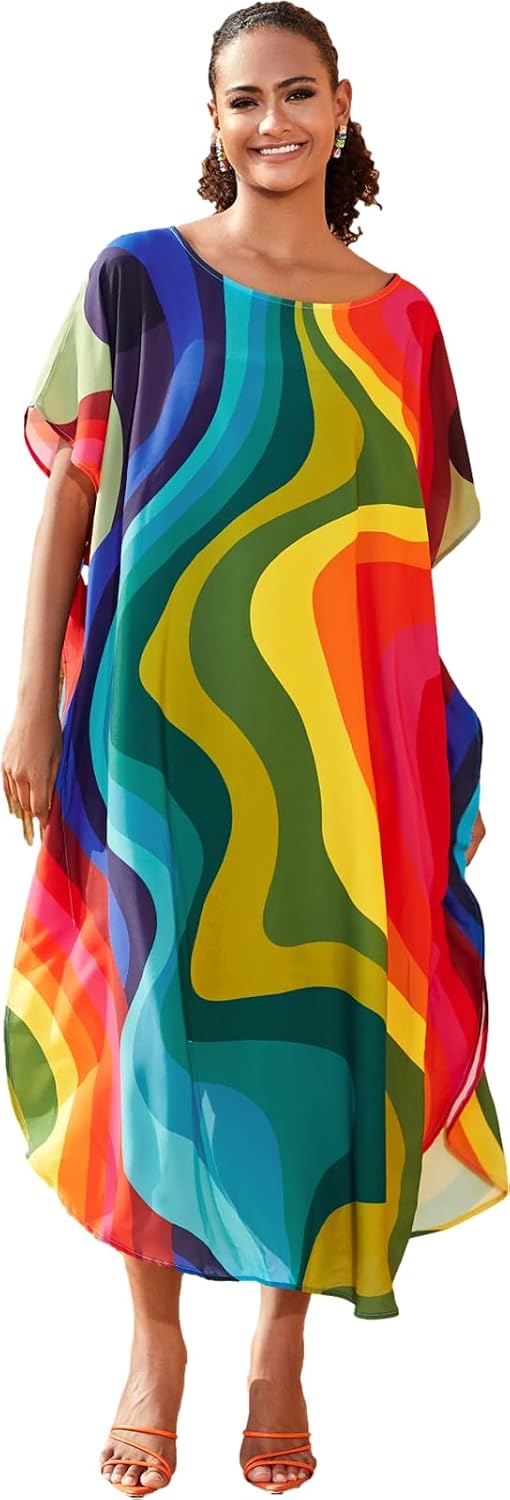 Amazon.com: womens mumu dresses Colorful Caftan Dress Crewneck Swimsuit ...