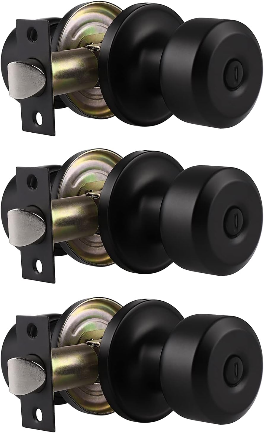 Probrico (3 Pack Matte Black Privacy Locks, Keyless Interior Bed/Bath ...