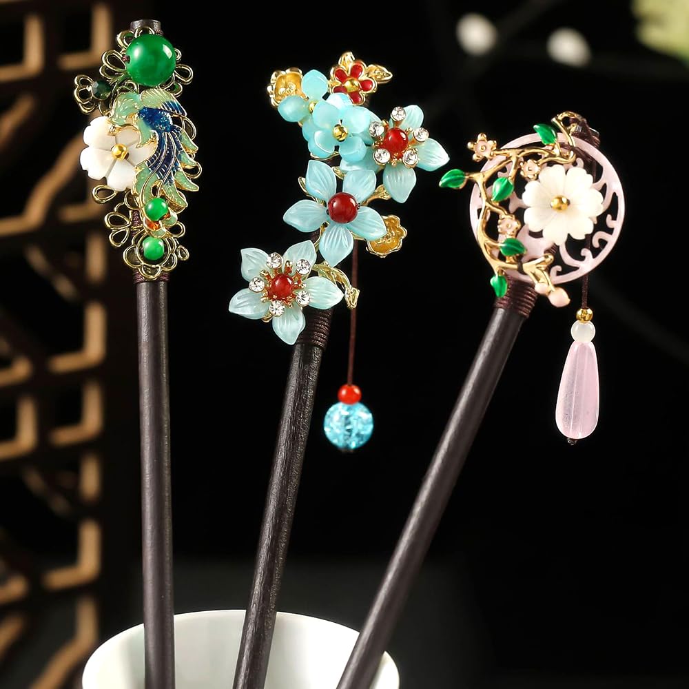 Amazon.com : 3PCS Hair Stick,Flower Hair Pins For Buns Chinese Hair ...