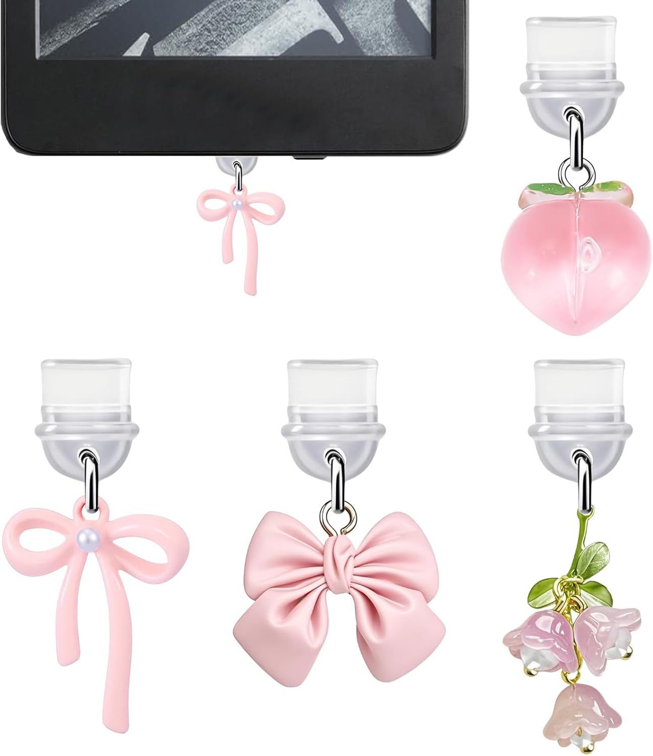 Amazon.com: sunla 4Pcs Charms for Kindle, Pink Bow Dust Plug Charm ...