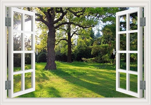 Amazon.com: 3D Window Scenes Wall Stickers Sunshine Garden Park Green ...