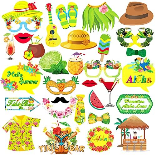 Amazon.com: 33PCS Luau Photo Booth Props, Hawaiian Party Booth Props ...