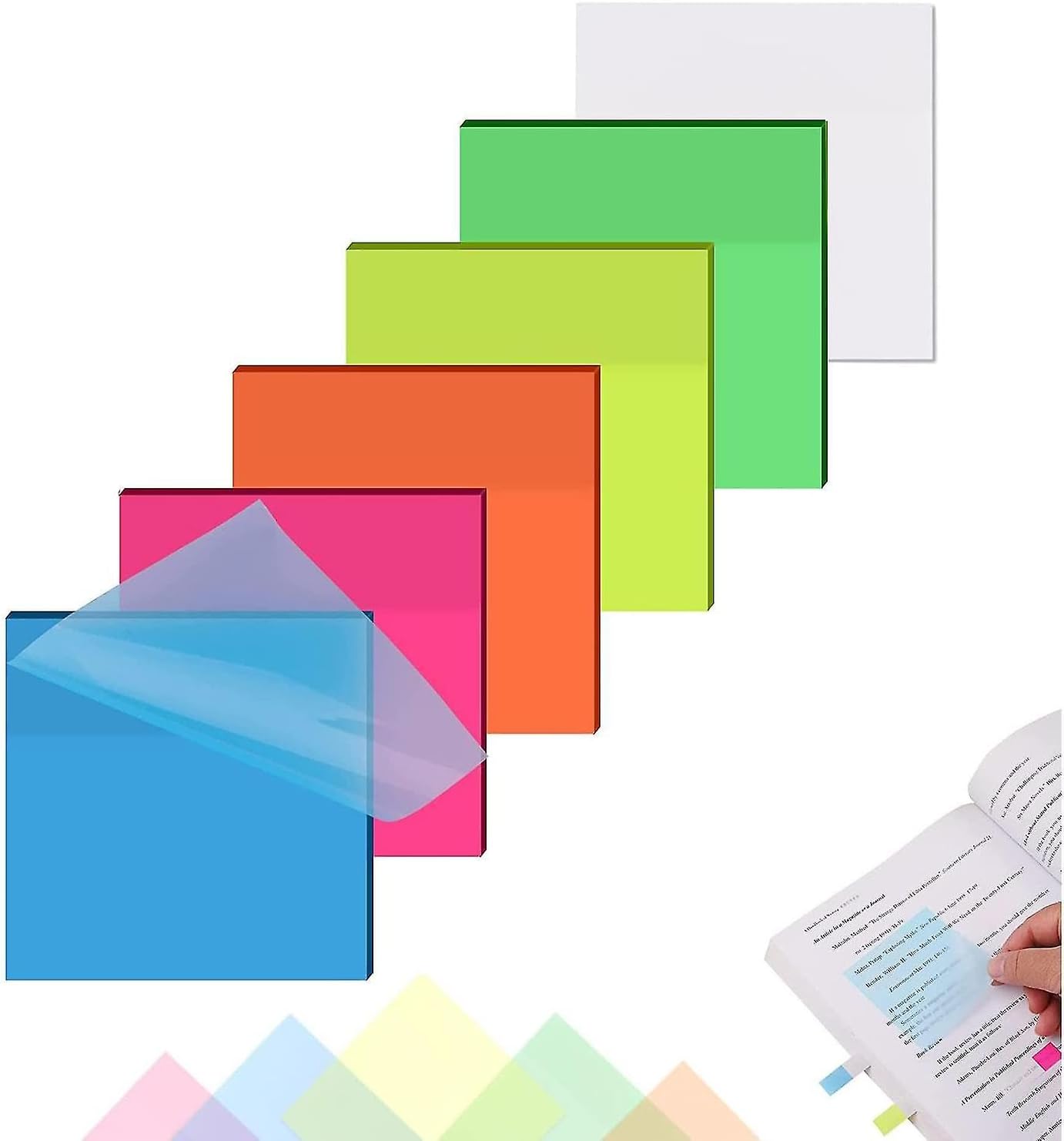 GLUN® 100 Sheets Transparent Sticky Note, Self-Sticky Note Pads, Clear ...