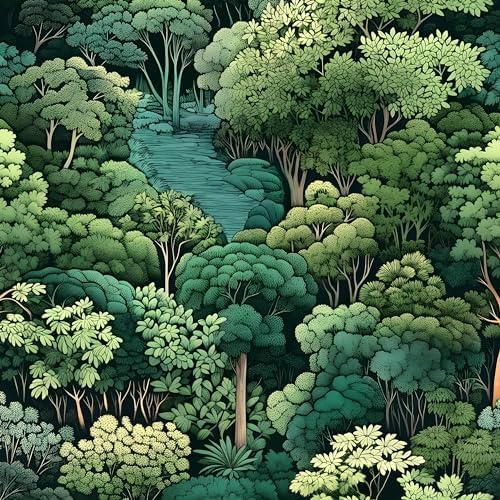 Foggy Forest Wallpaper Peel and Stick 17.4" x 393" Misty Woodland Green ...