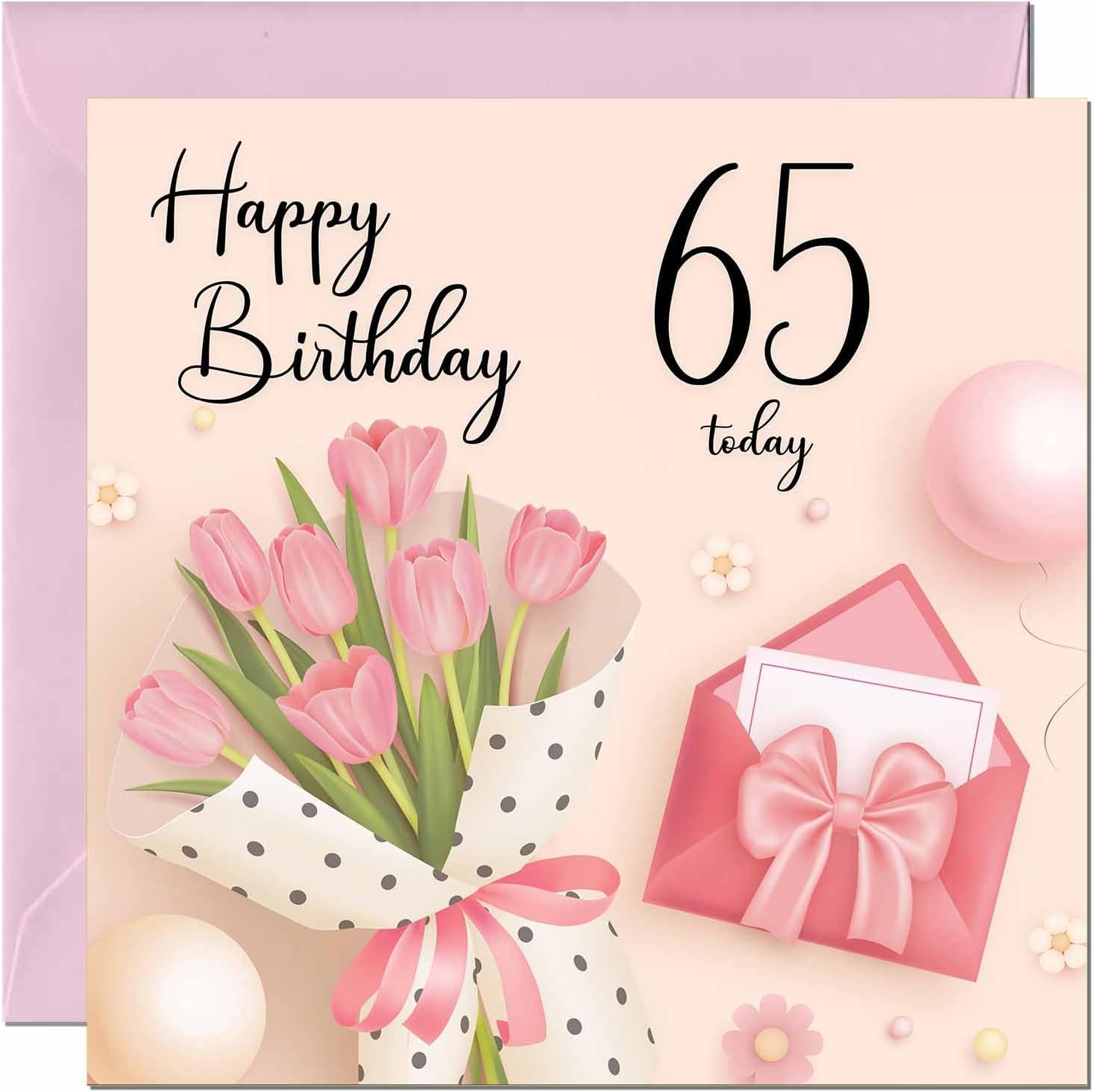 Amazon.com : 65th Birthday Card for Women - Ladies Pink floral Birthday ...