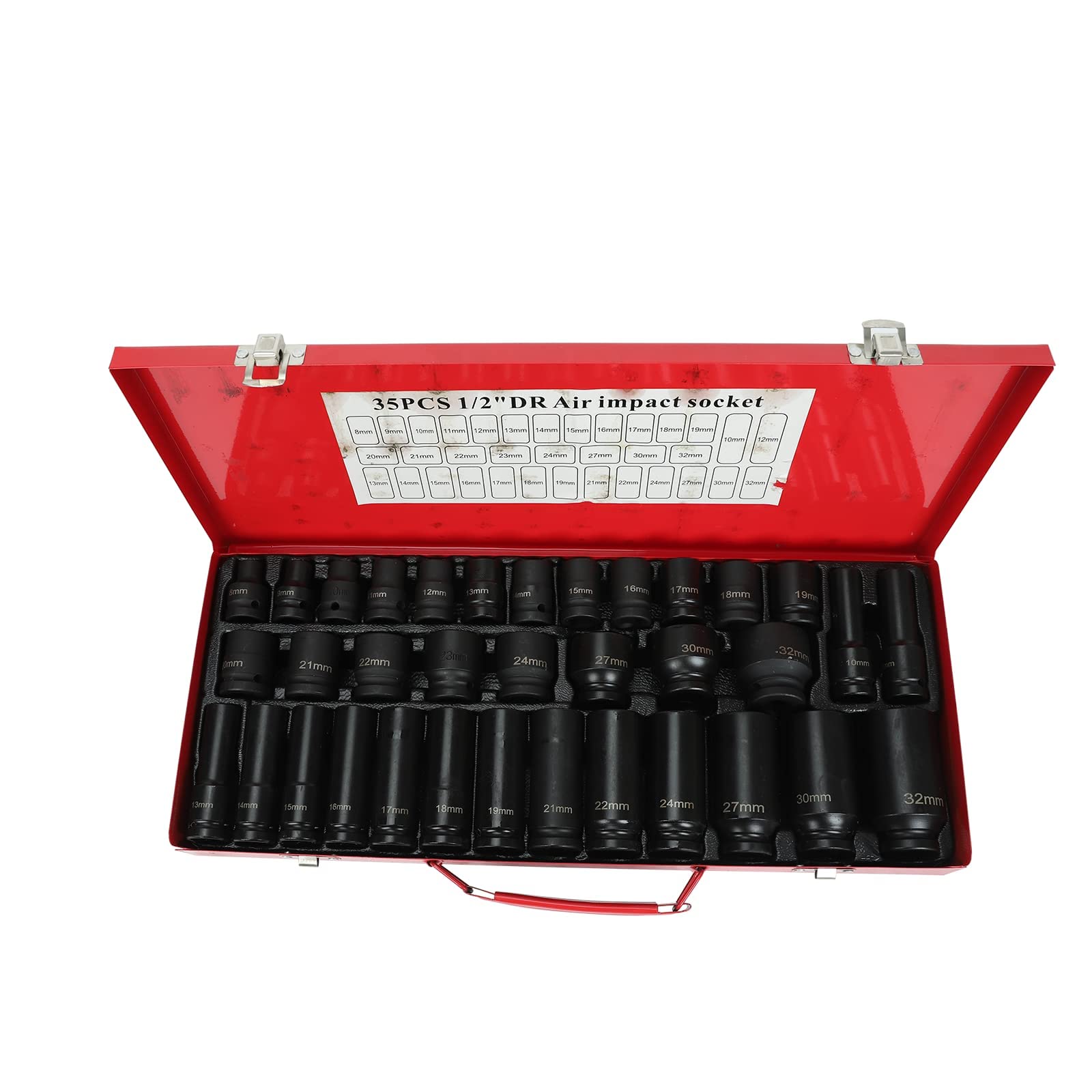 35pcs 1/2 Inch Drive Deep Impact Socket Tool Set Metric Garage Workshop ...