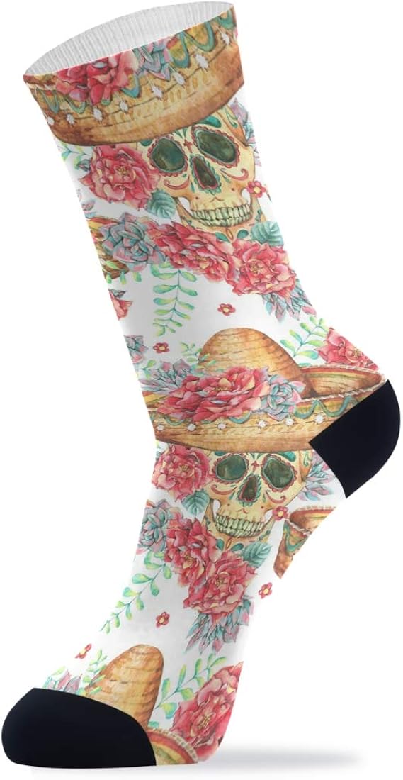 Linomo Mexican Sugar Skull Fancy Outdoor Sports Casual Crew Socks High ...