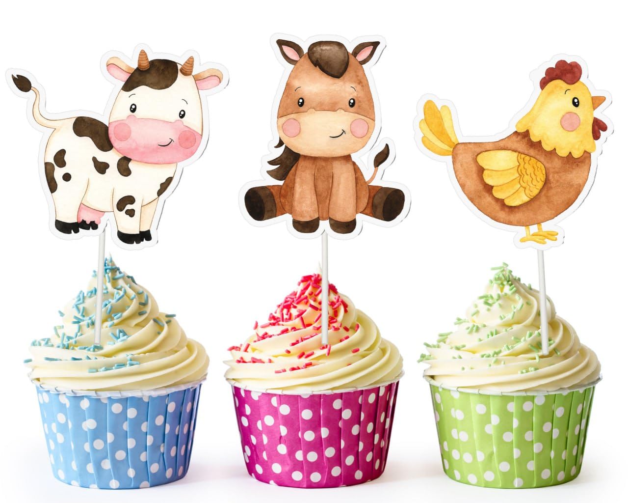 Amazon.com: Farm Animals Cupcake Toppers - Set of 10 Adorable Farmyard ...