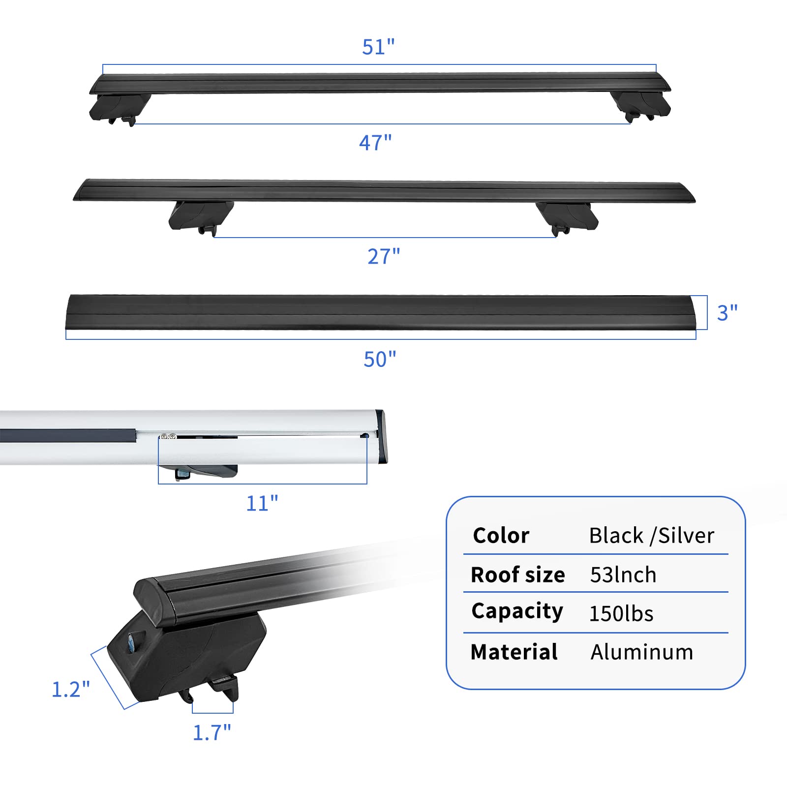 Snapklik.com : CARVERTON 51 Roof Rack Cross Bars, Car Rooftop Cross ...