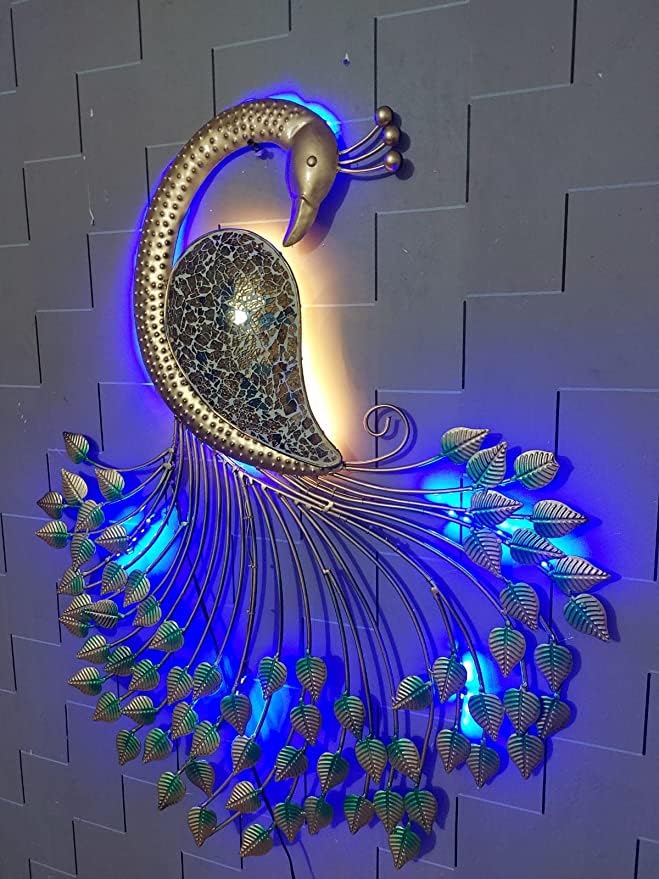 Decornus Metal Handcrafted Peacock Wall Decor with LED Light, Home ...