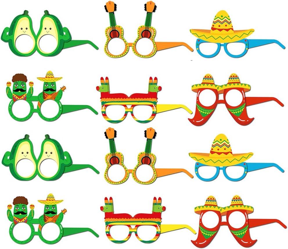 12Pcs Fiesta Paper Eyeglasses Cinco De Mayo Glasses Pinata Eyewears for ...
