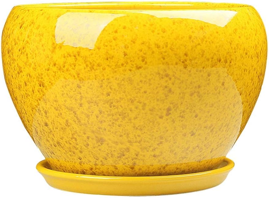 Decbde Simple Flower Pot Chinese Style Yellow Flower Glaze Ceramic Pot ...