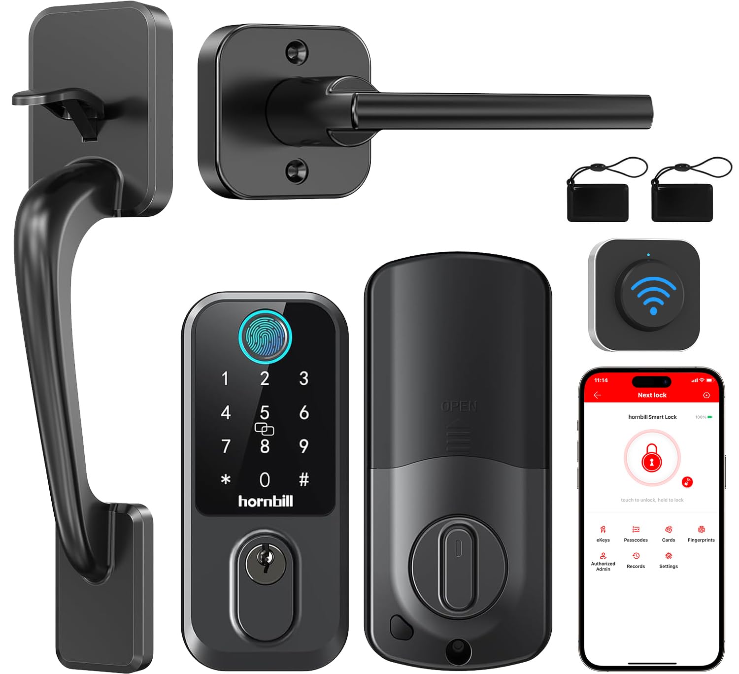 Hornbill WiFi Smart Deadbolt Lock: Front Door Lock Set Keyless Entry ...