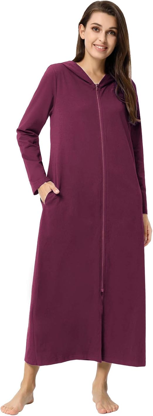 Zexxxy Women Zip Up Robes Hoodie Long Sleeve Soft Bathrobes Lightweight ...