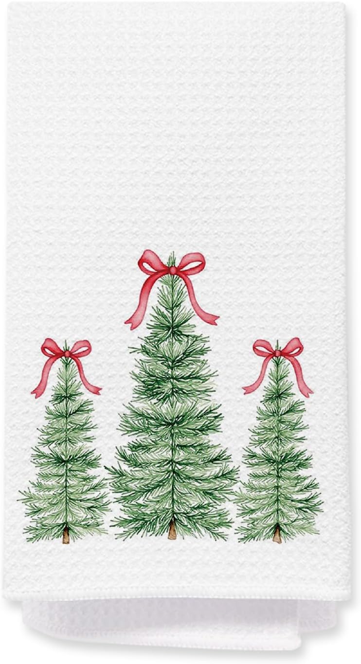 Amazon.com: ATPOM Christmas Tree Kitchen Towels, Coquette Red Ribbon ...