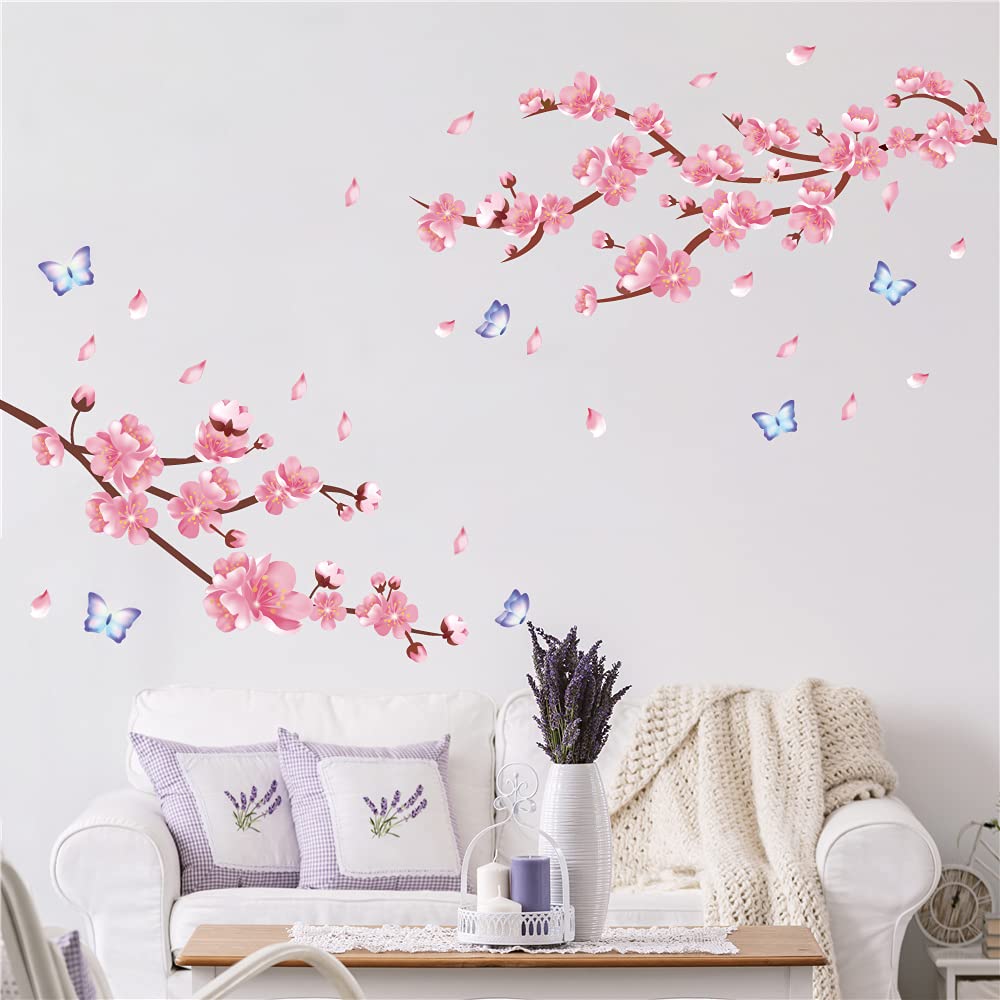 Supzone Cherry Blossom Wall Sticker Japanese Sakura Wall Decal Pink ...