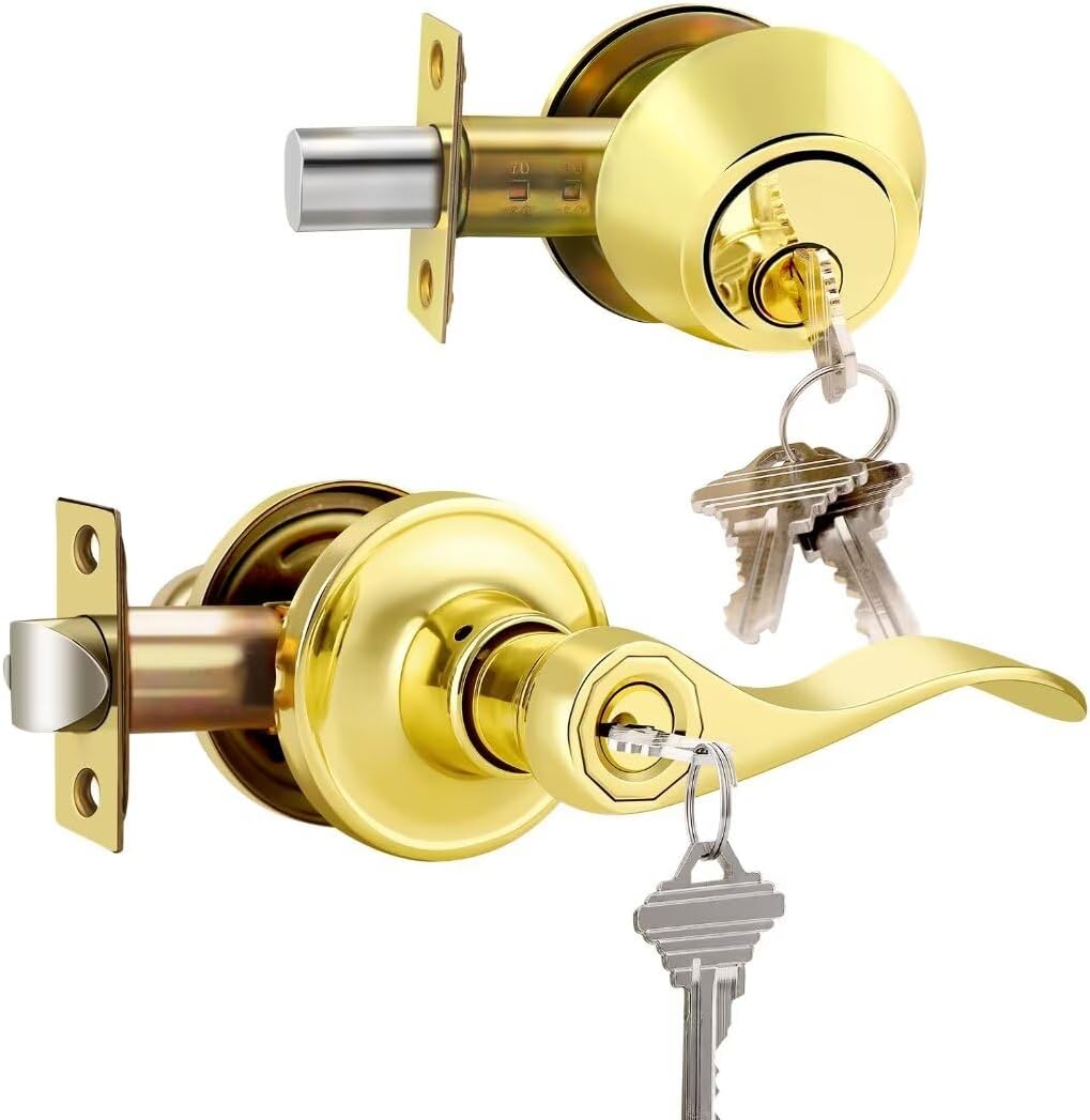 NIZADO Keyed Entry Door Lock Set Gold, Double Cylinder Deadbolts, Keyed ...
