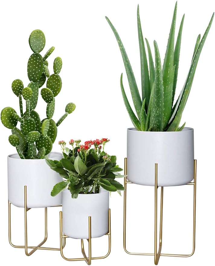 Amazon.com : Sinolodo Floor Standing Planters with Metal Stand Pack of ...
