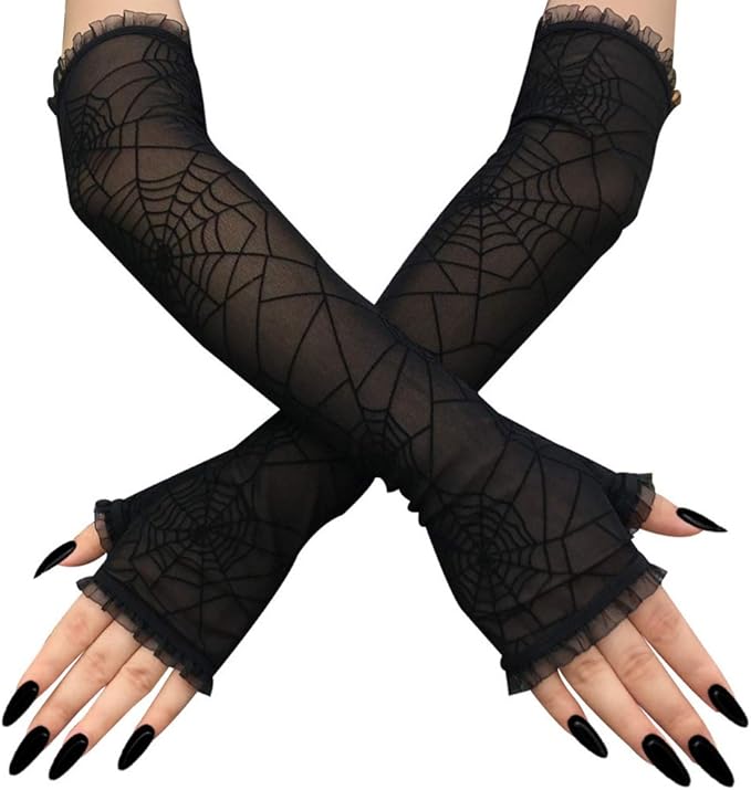 Amazon.com: Luhiew Halloween Decorations Women's Spider Web Arm Warmer ...