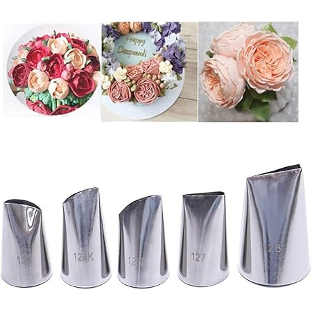 Amazon.com: Meao 5 Pieces Flower Rose Piping Tips Set - Stainless Steel ...