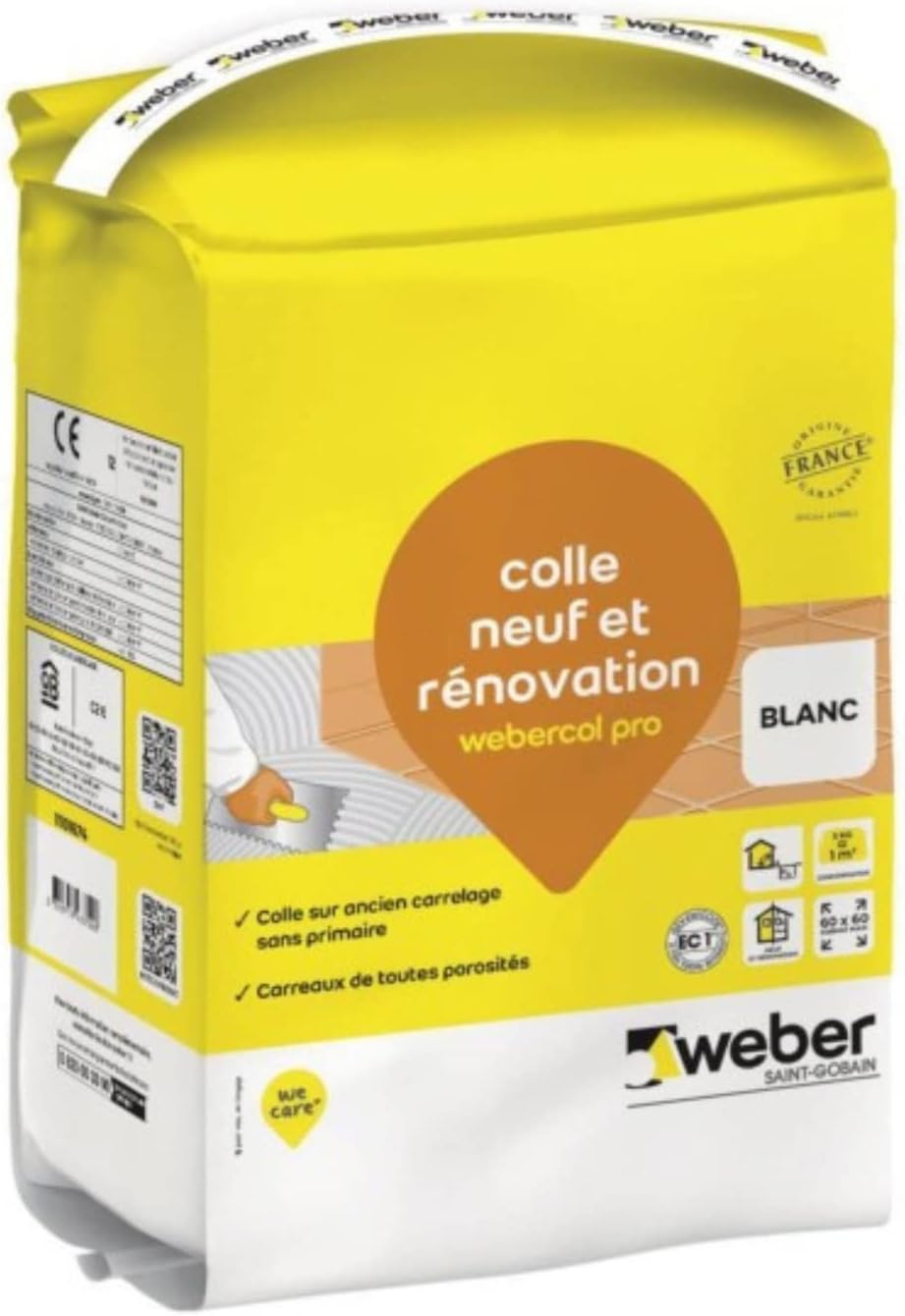 ** Colle carrelage spéciale rénovation 5kg Blanc Webercol Pro, Weber ...