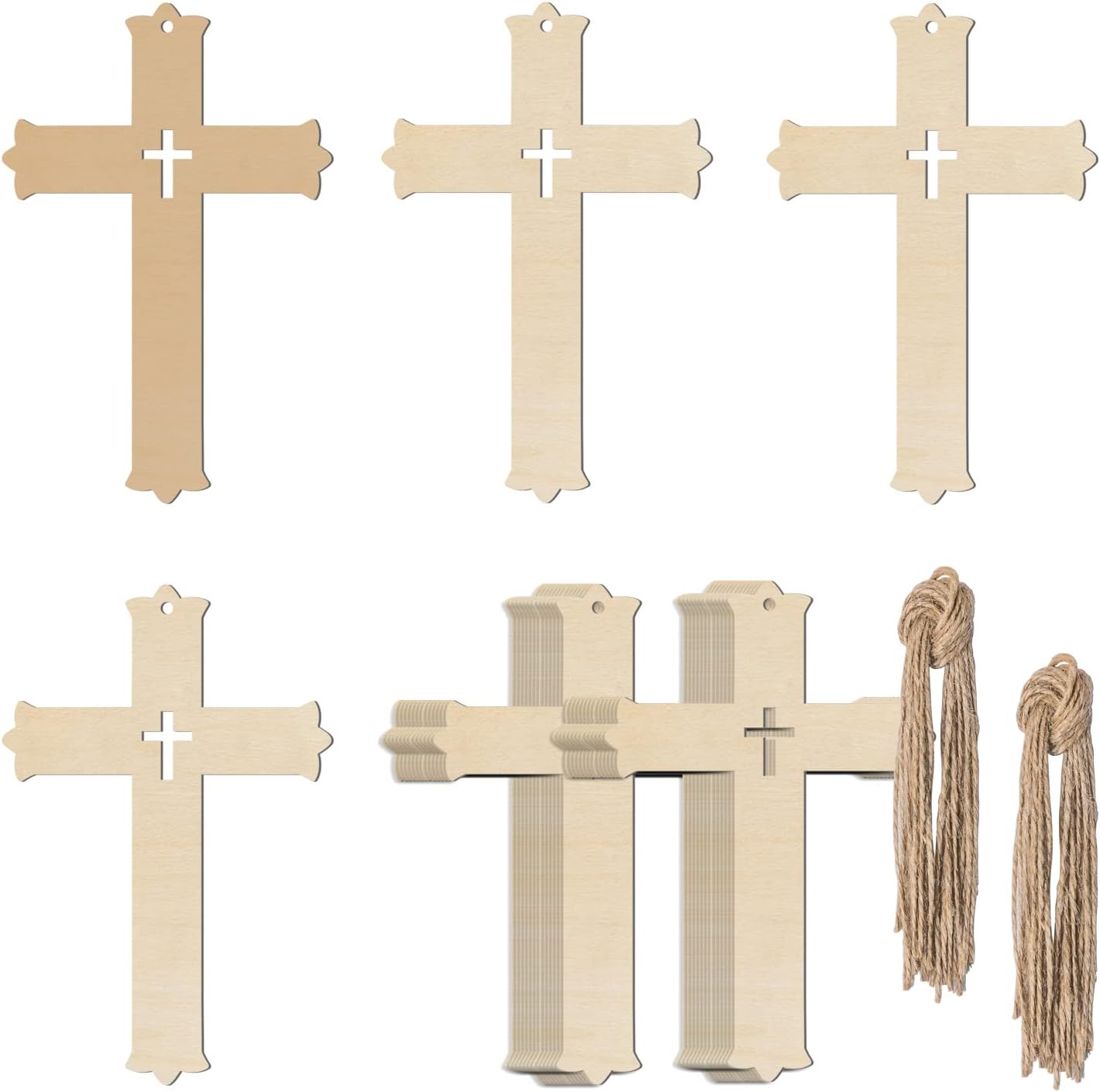 Amazon.com: Cross Shape Wooden Blank Cross Wood with Twines Art ...