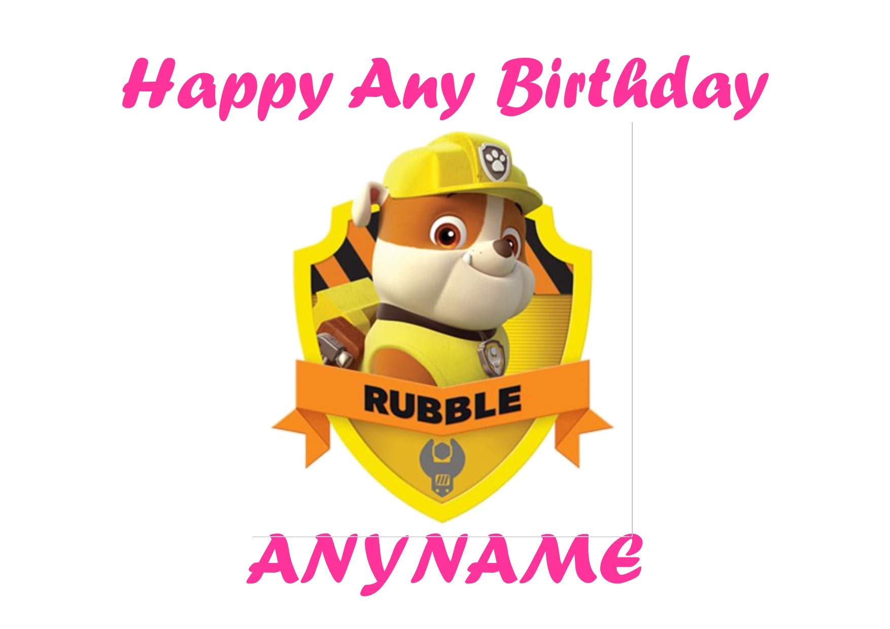 Paw Patrol Rubble Pink Personalised Name Age Happy Birthday A4 ...