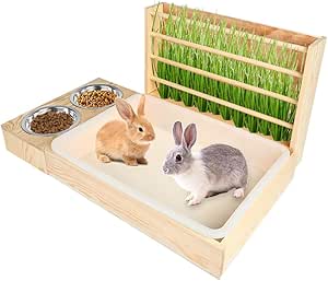 Rabbit Hay Feeder with Litter Box: 3 in 1 Wooden Bunny Litter Pan with ...