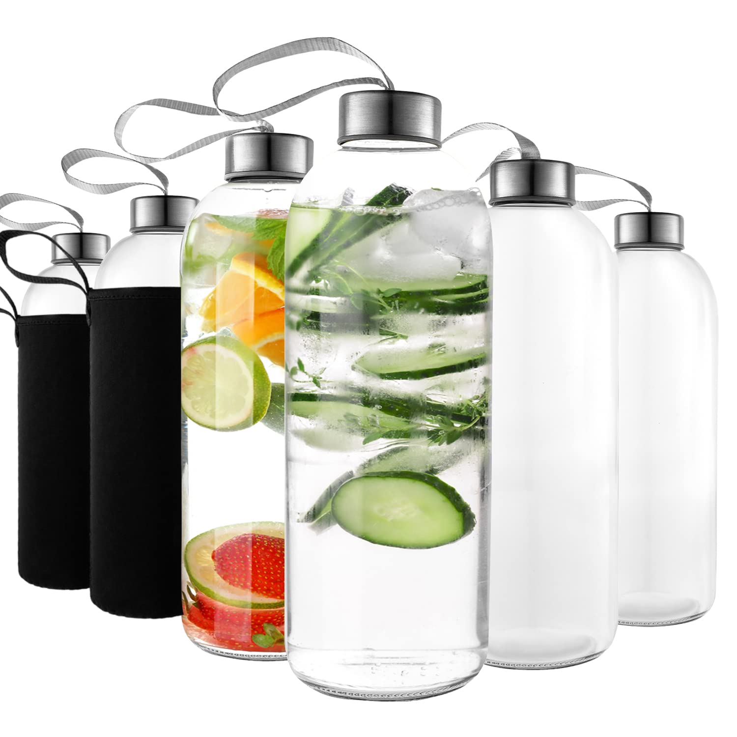 Amazon.com: Kitchen Lux 32 oz Glass Water Bottle Set of 12 - Glass ...