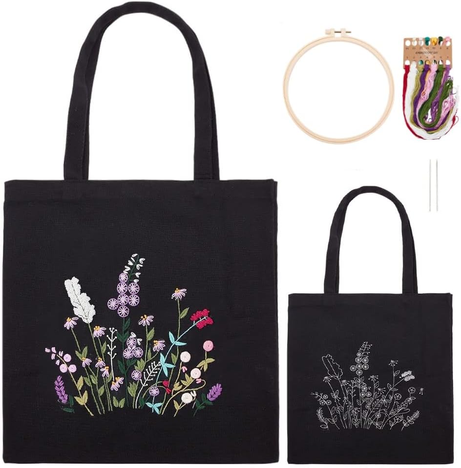 Amazon.com: WADORN DIY Canvas Tote Bag Embroidery Kit, Black ...