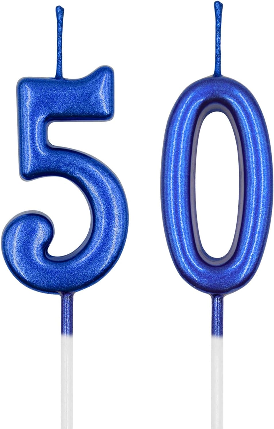 Amazon.com: 50th Birthday Candles, Blue Number 50 Candle for Cake ...