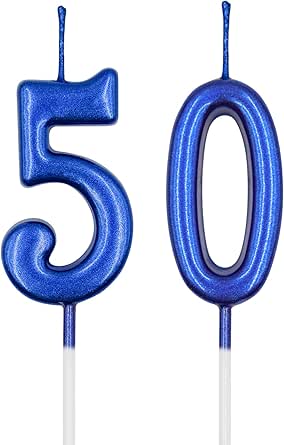 Amazon.com: 50th Birthday Candles, Blue Number 50 Candle for Cake ...