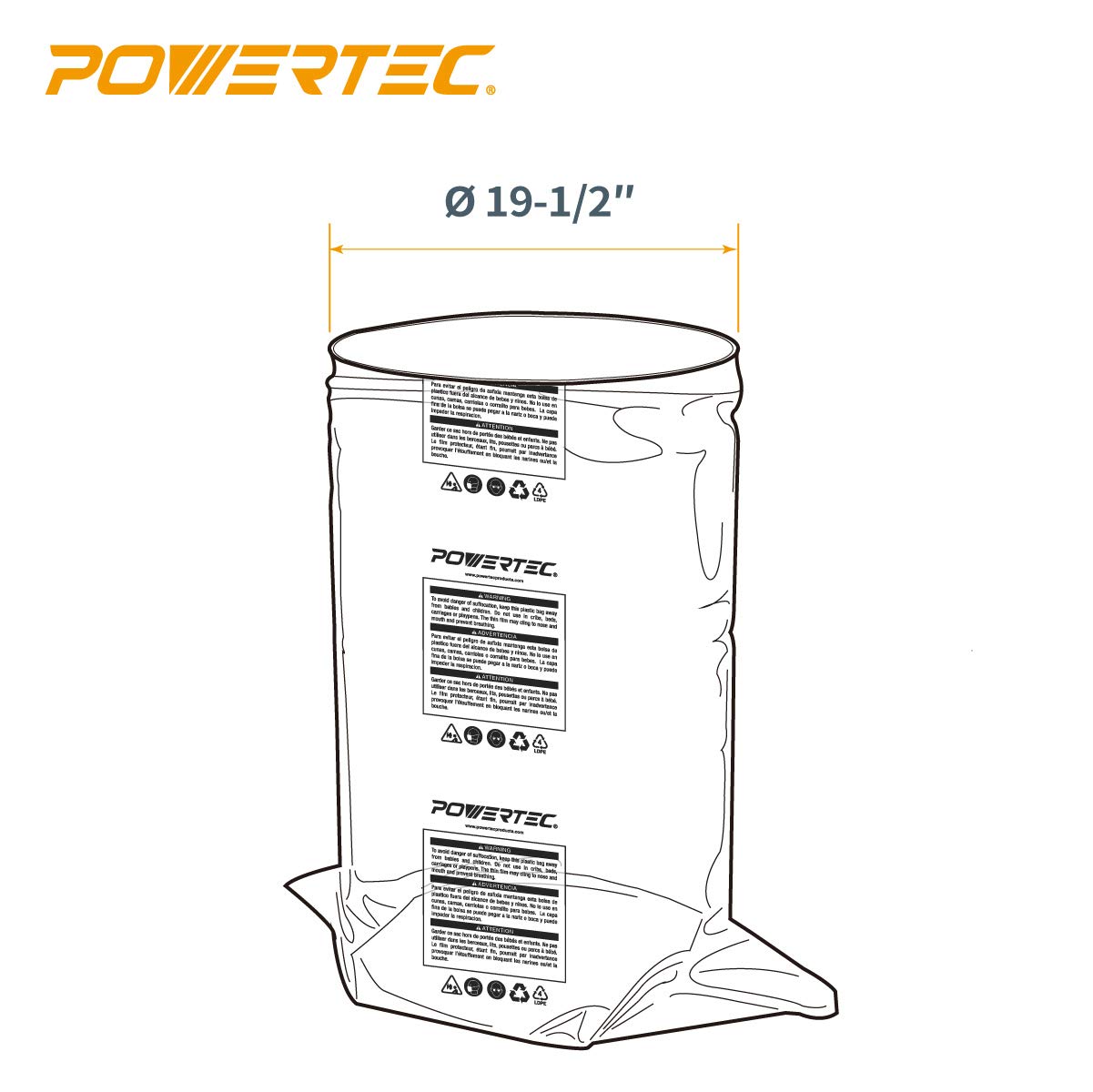 Snapklik.com : POWERTEC 70009 Clear Plastic Dust Collection Bag, 19-1/2 ...