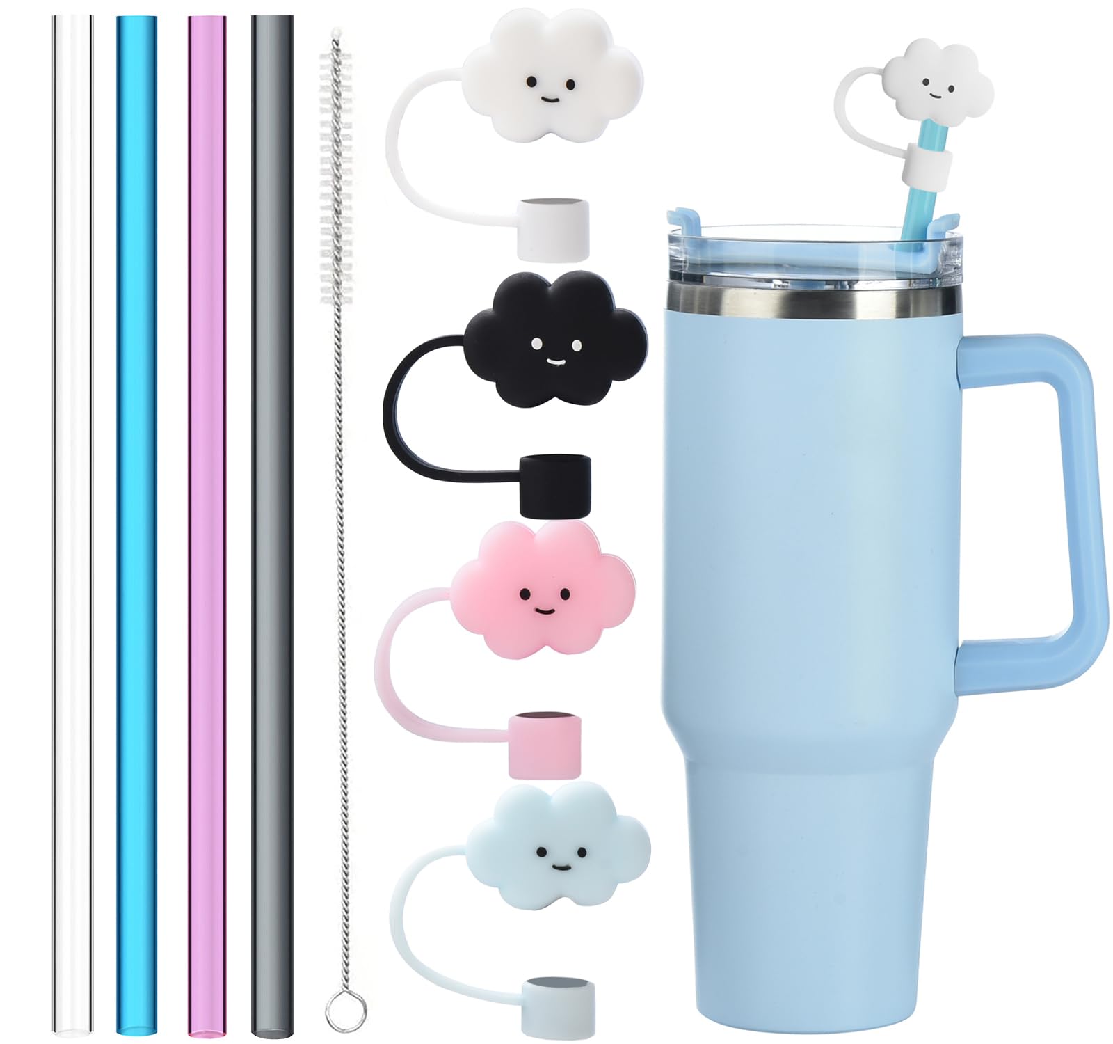 Amazon.com: NINU 4 Straw Covers with Replacemen Plastic Straws for ...