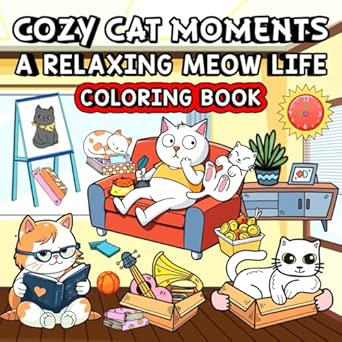 Amazon.com: Cozy Cat Moments A Relaxing Meow Life Coloring Book: Purr ...