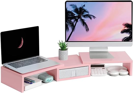 Amazon.com: TEAMIX Pink Dual Monitor Stand Riser with Drawer - Length ...