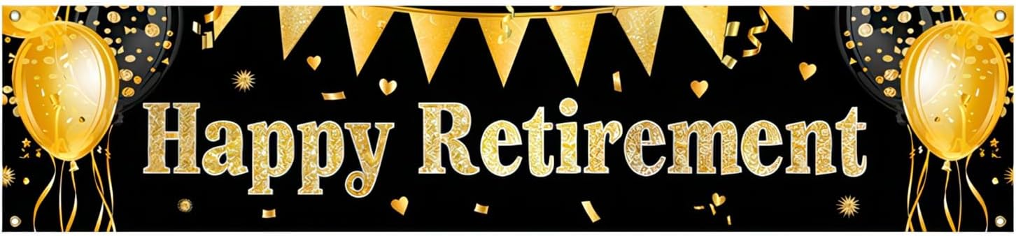 Amazon.com: BlissYard Happy Retirement Banner Black Gold Party ...