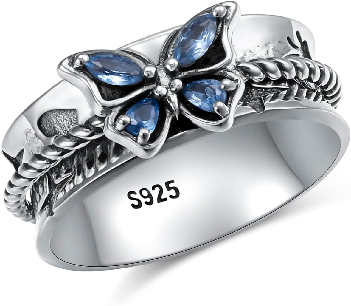 Amazon.com: Ladytree Butterfly Fidget Ring S925 Sterling Silver ...