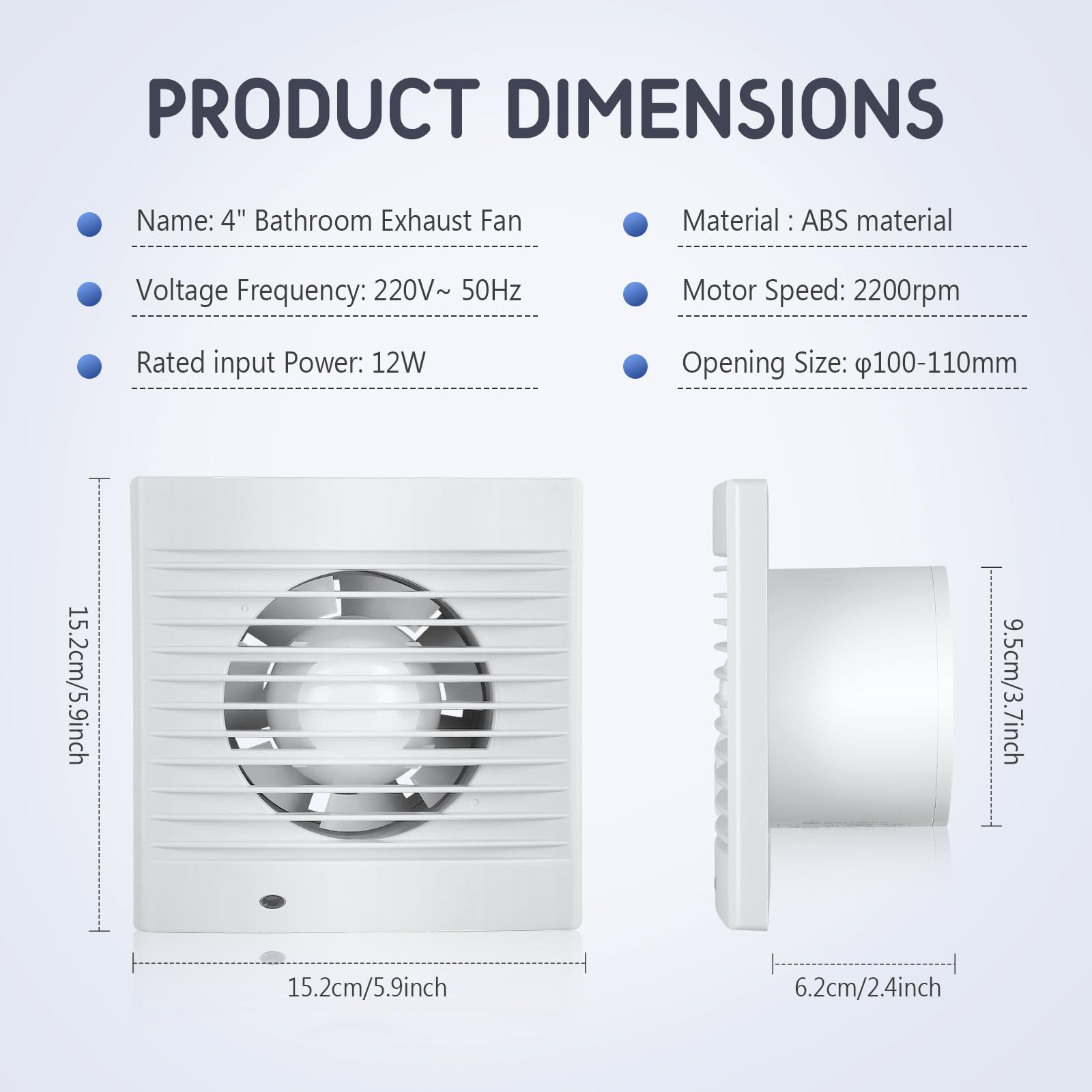 Luqixcey Bathroom Extractor Fan, 4 inch Extractor Fan, 100 mm Extractor ...