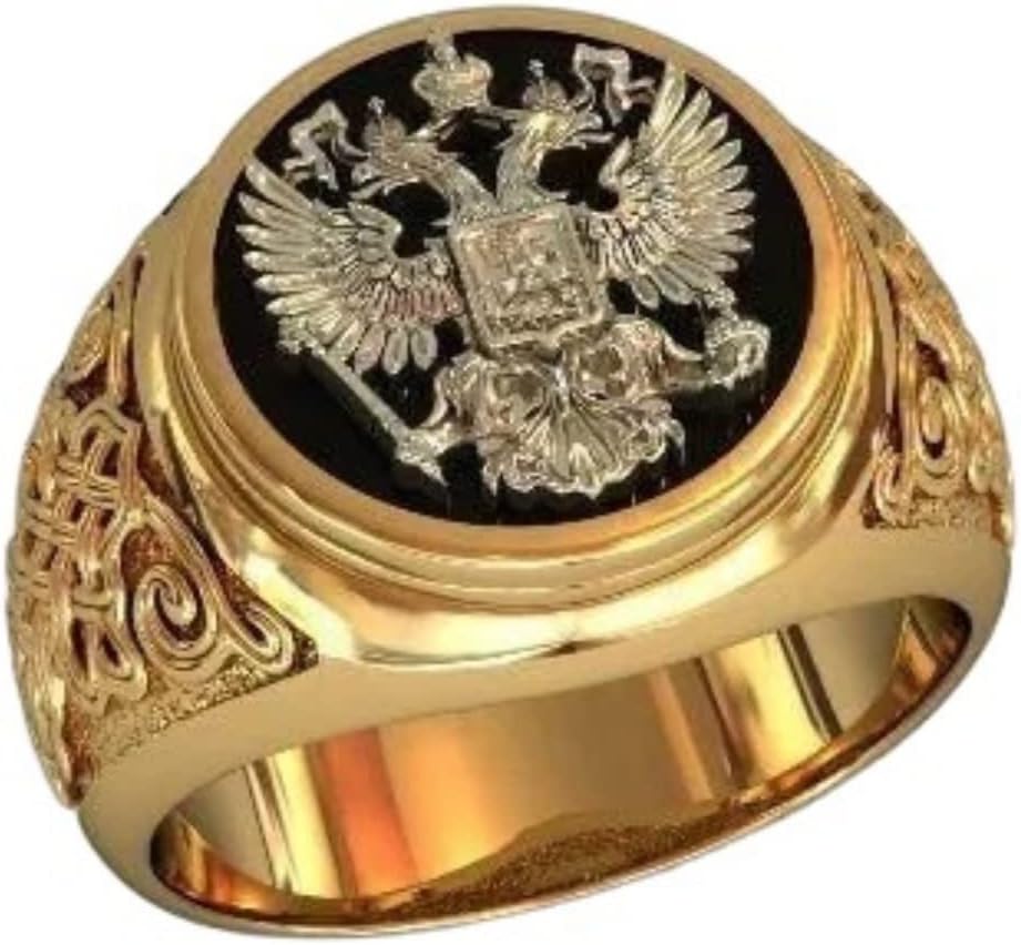 Amazon.com: QUSIIOSLK Luxury 14K Gold Plated Russian Emblem Ring for ...