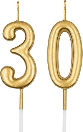 Amazon.com: 30th Birthday Candles, Champagne Gold Number 30 Candle for ...